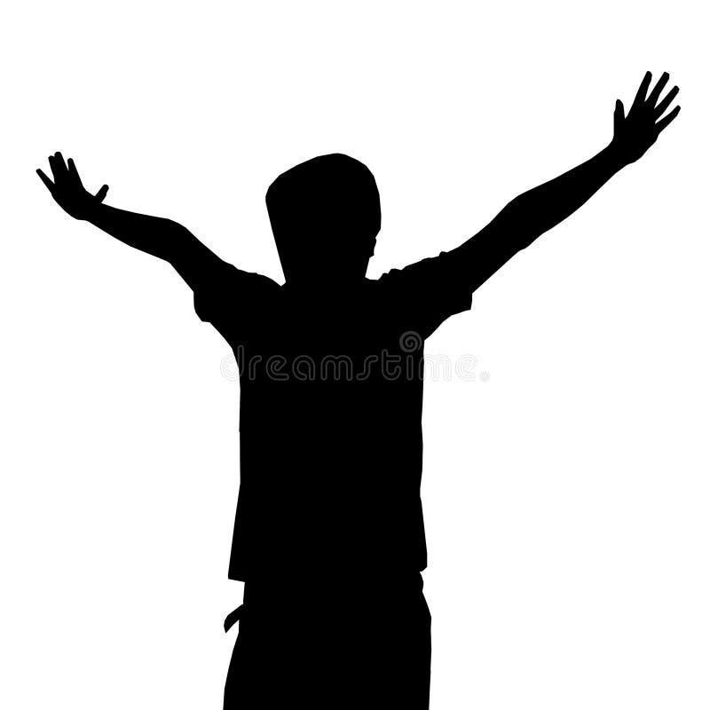 Relax Man Silhouette Excited Hold Hands Up Stock Photo - Image of ...