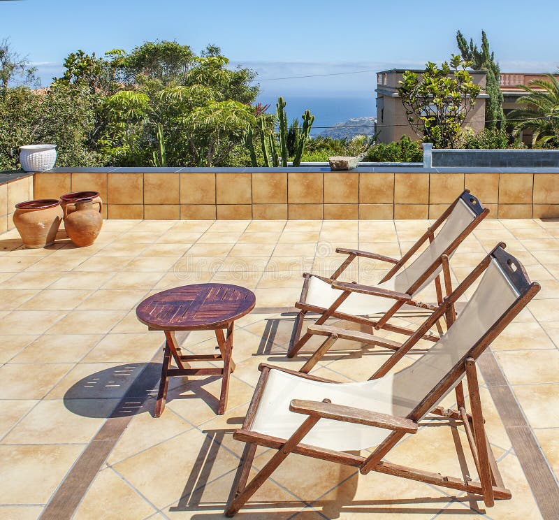 Modern Terrace with Wood Floor Stock Photo - Image of style, modern ...