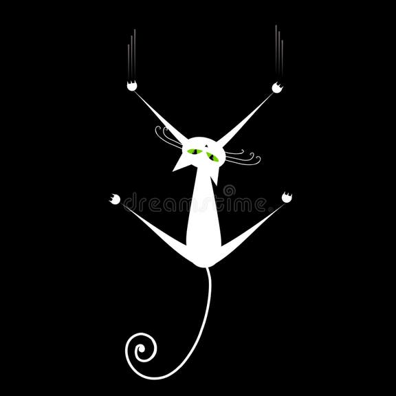 Relax. White Cat Silhouette on Black Stock Vector - Illustration of ...