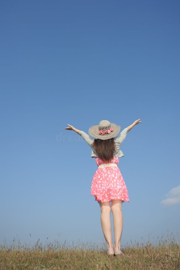 Relax Woman Standing and Sky on Beautiful Day Stock Photo - Image of ...