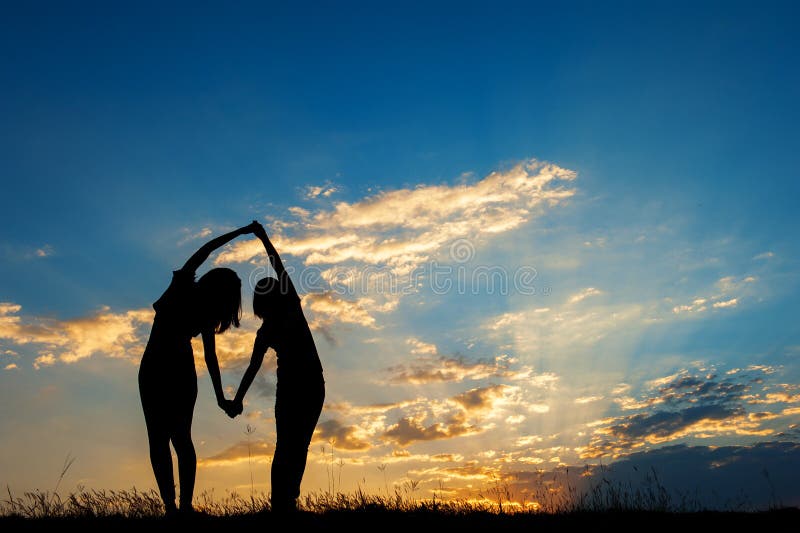 Relax Women Standing and Sunset Silhouette Stock Image - Image of ...