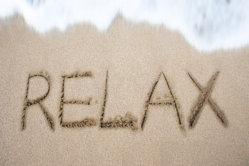 Relax Word Handwritten in Sand on Beach Stock Photo - Image of letter ...