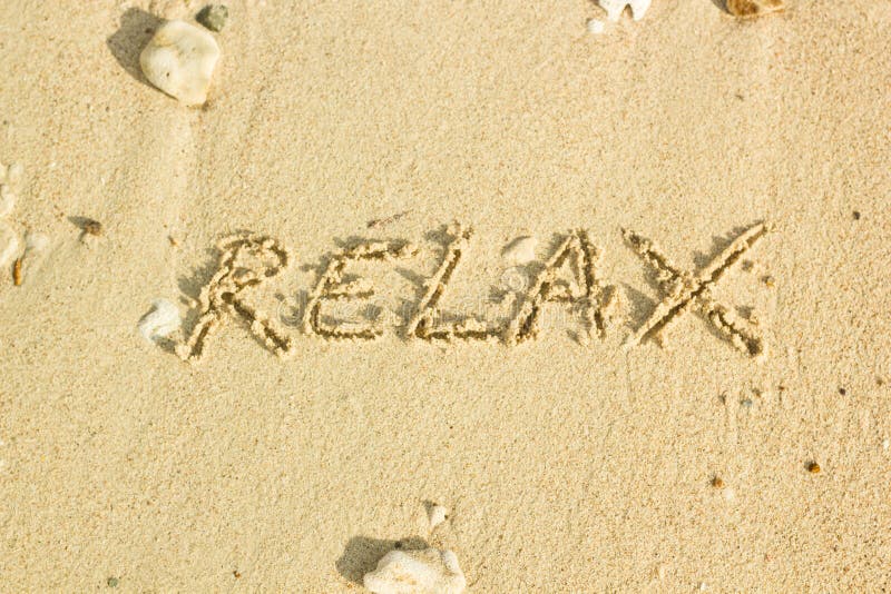 Relax Handwritten Beach Sand Message Stock Image - Image of handwriting ...