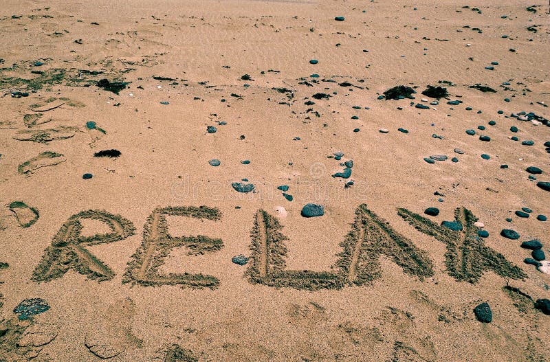 Relax Word Written in Sandy Beach Stock Photo - Image of weather, beach ...