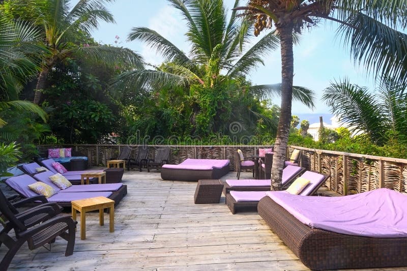 Relaxation Area with Sun Beds in a Tropical Resort Stock Image - Image ...