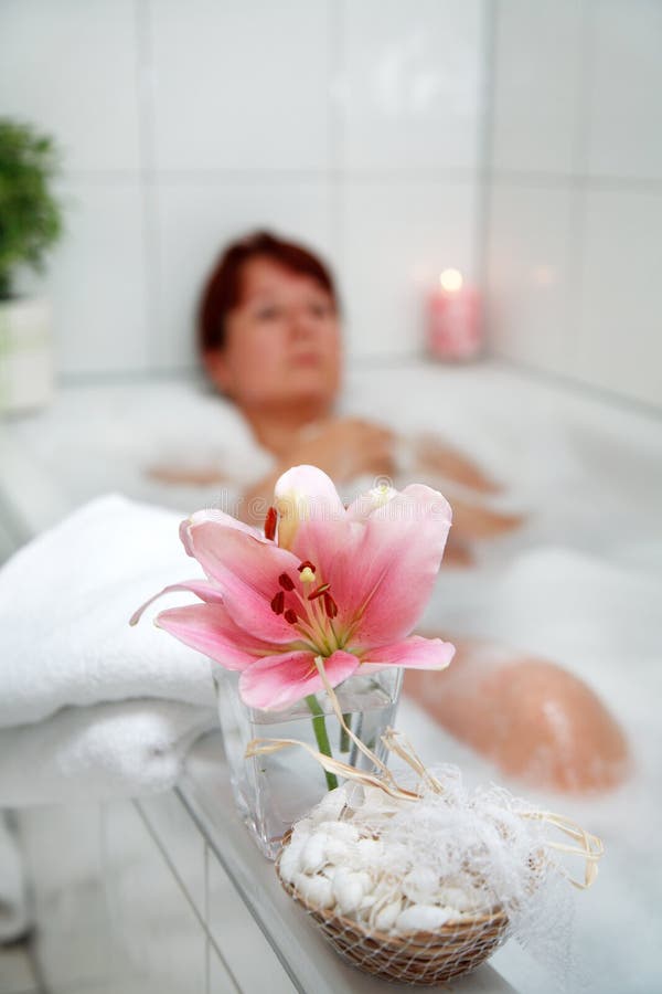 Portrait of Young Woman Relaxing in Bathtub Stock Image - Image of ...