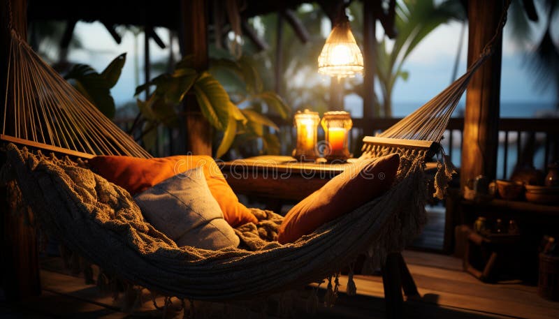 Relaxation in Comfortable Hammock, Indoors, Surrounded by Nature ...