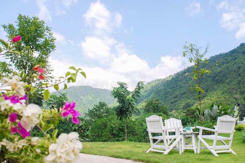 Relaxation Corner with Table and Chairs Stock Image - Image of summer ...