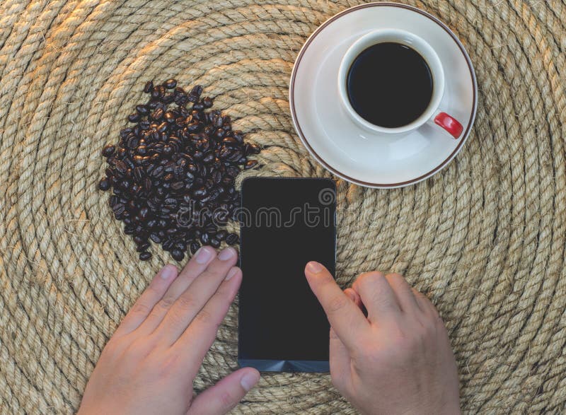 Relaxation Drink Coffee on a Jute Rope. Stock Image - Image of cafe ...