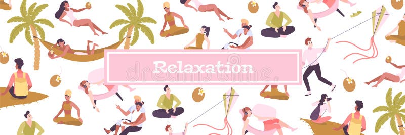Relaxation Flat Pattern stock vector. Illustration of palm - 189253892