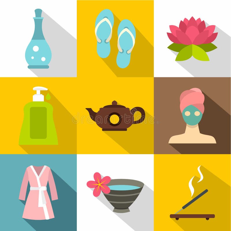 Relaxation Icons Set, Flat Style Stock Vector - Illustration of care ...