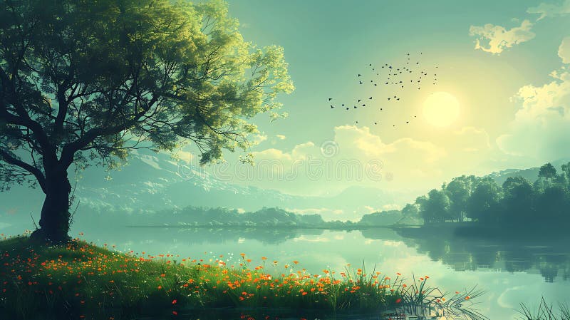 Relaxation and Meditation.landscape Illustration Stock Illustration ...
