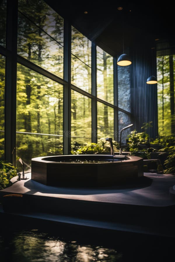 Relaxation Pool Room with Forest View at Modern Health Spa, Created ...