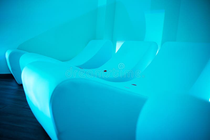 Relaxation Room on Dark Blue Illumination. Stock Photo - Image of ...