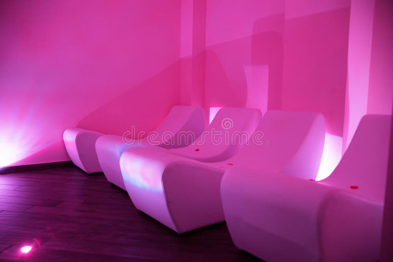 Relaxation Room on Dark Red Illumination. Stock Photo - Image of light ...