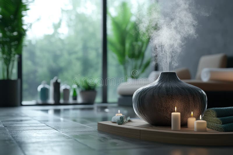 Relaxation Space with Steam Diffuser and Candles Set in a Modern Spa ...