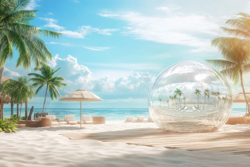 Relaxation Spot Transparent Dome Sunny Beach Surrounded Palm Trees ...