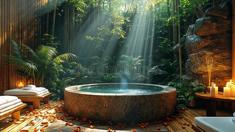 Relaxation in a Tranquil Spa Surrounded by Lush Greenery and Soft ...