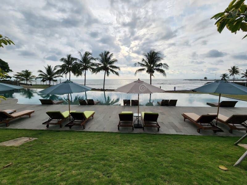 Relaxed Atmosphere at the Pool and Beach Stock Photo - Image of tree ...