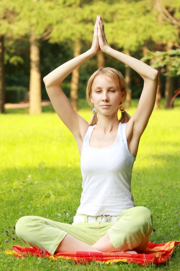 Relaxed Blonde in Yoga Pose Stock Photo - Image of female, attractive ...