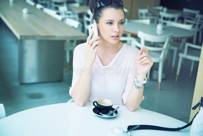 Relaxed Brunette Lady Making a Phone Call Stock Image - Image of enjoy ...