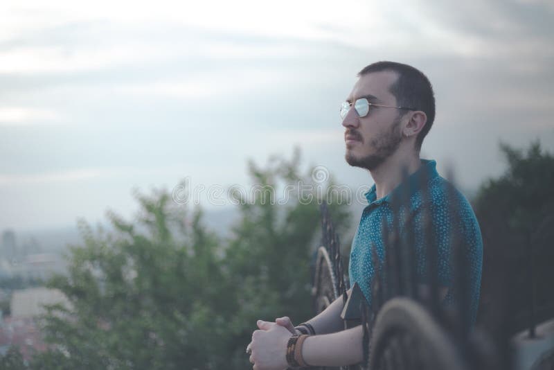 Relaxed and Calm Man Looking To Sky in a Peaceful Mood Stock Photo ...
