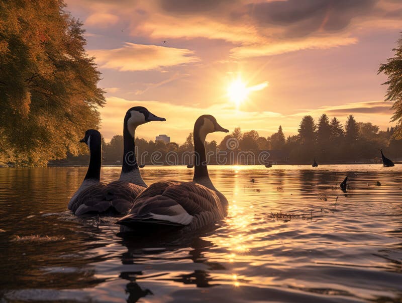 Relaxed Canada Geese Made with Generative AI Illustration Stock ...
