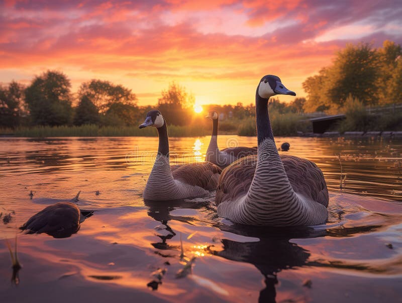 Relaxed Canada Geese Made with Generative AI Illustration Stock ...