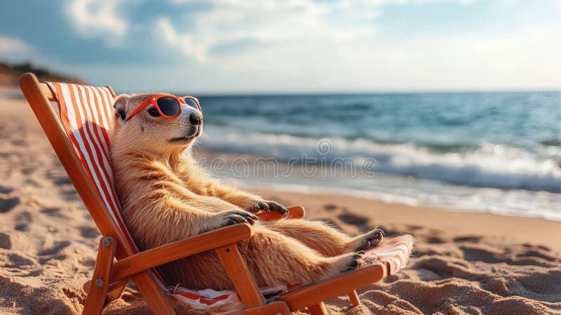 Relaxed Capybara Enjoying a Sunny Day on the Beach with Sunglasses ...