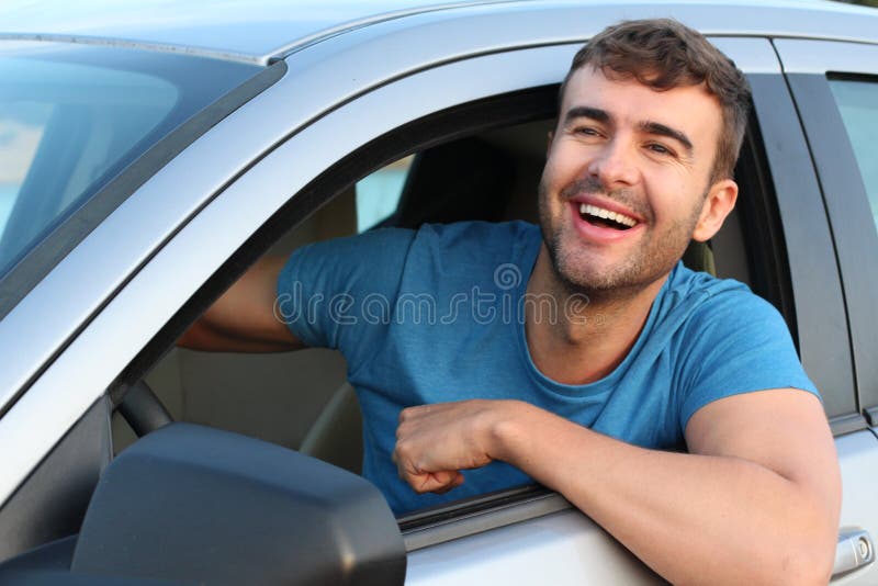 Relaxed Car Driver Looking at View Stock Photo - Image of bearded ...