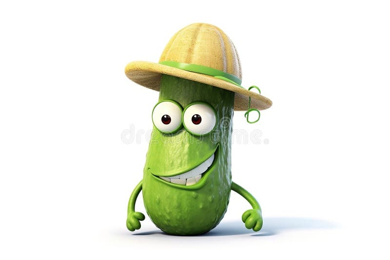 Relaxed Cucumber Cartoon Character with Cool Hat in 3D, Transparent ...