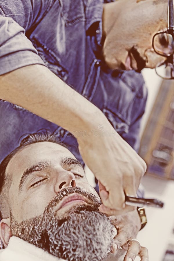 Relaxed Customer on the Barber Shop Stock Image - Image of salon, retro ...