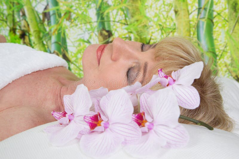 Relaxed Elderly Woman in Spa Stock Image - Image of beach, grooming ...