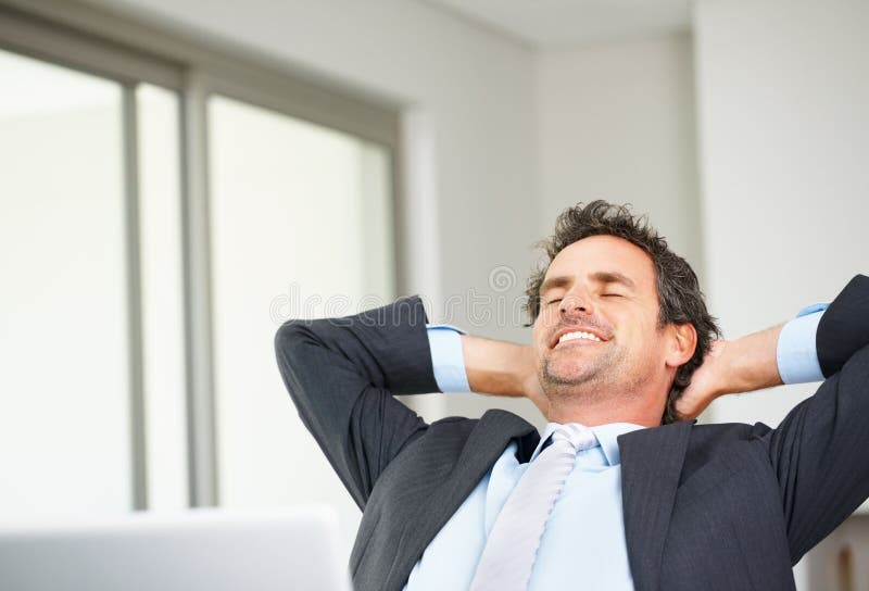 Relaxed Executive Using Laptop. Smart Mature Business Man Using Laptop ...