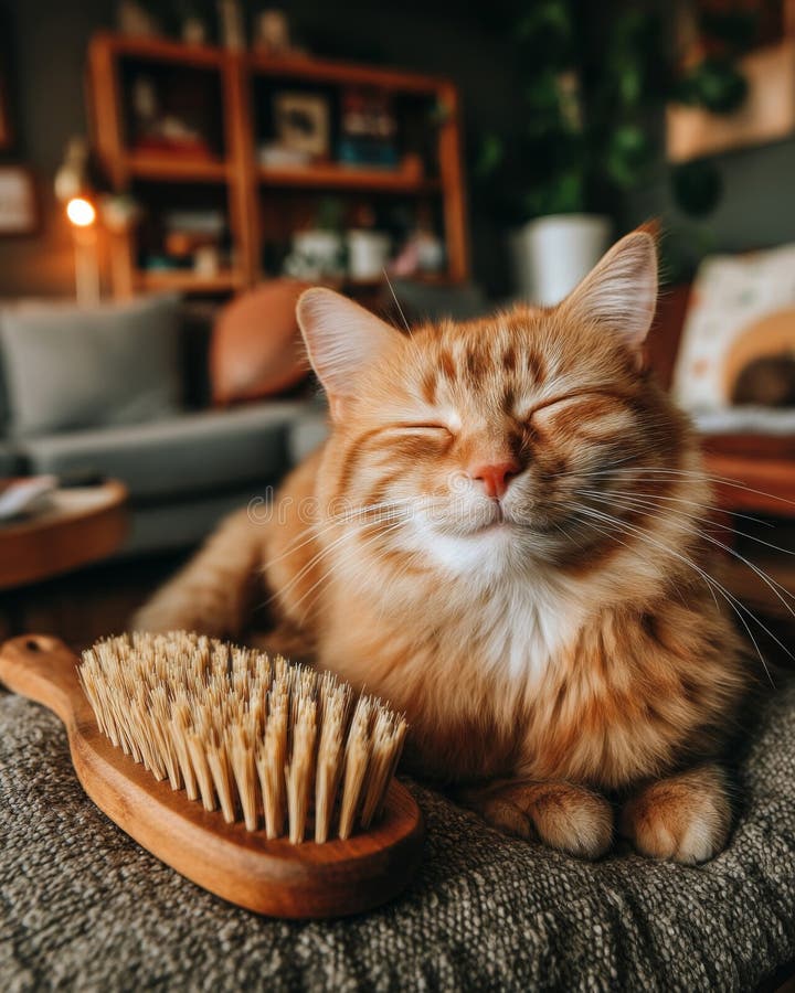 Relaxed Ginger Cat with Wooden Brush Stock Illustration - Illustration ...