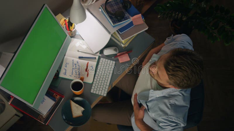 Relaxed Guy Stretching Home Workplace Top View. Ginger Man Making Pause ...