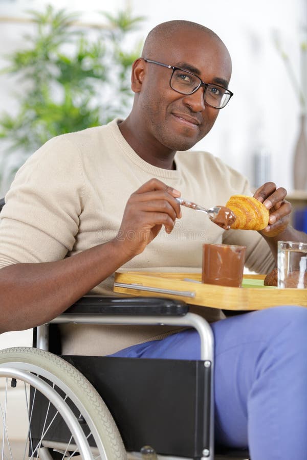 Relaxed Handsome Man Having Breakfast Stock Image - Image of smartphone ...