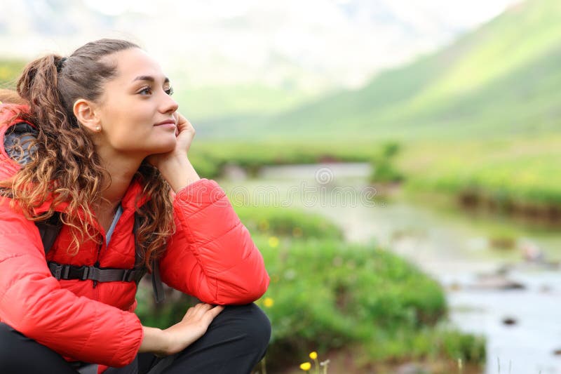 Relaxed Hiker Resting Contemplating in Nature Stock Photo - Image of ...