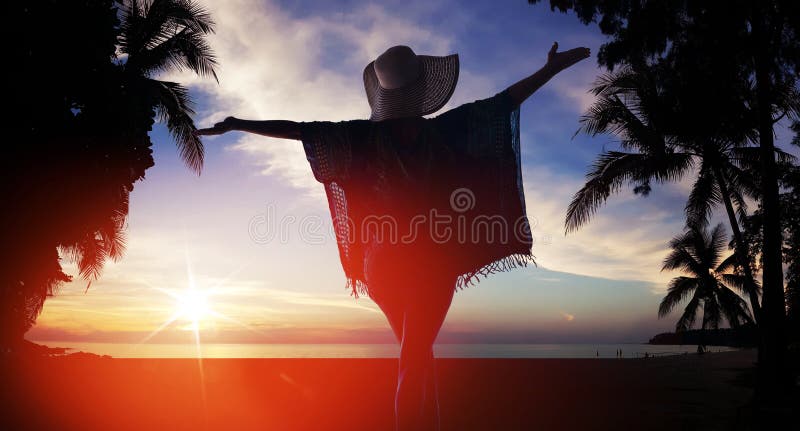 Relaxed Lady Looking at the Sunset Stock Photo - Image of beach ...