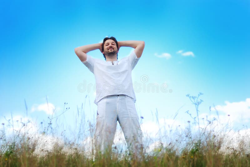 Relaxed man in nature stock image. Image of white, nature - 10308783