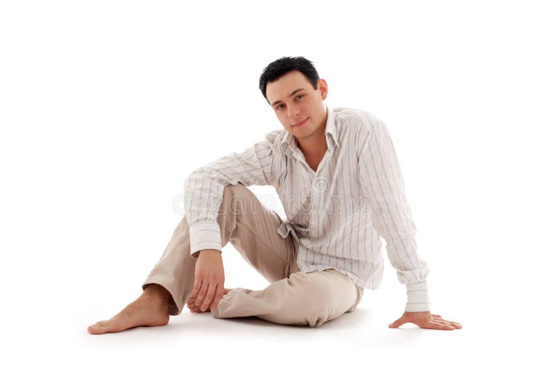Relaxed Man Sitting on the Floor Stock Image - Image of isolated ...