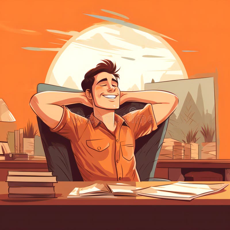 Relaxed Office Worker Sitting at His Desk Stock Illustration ...