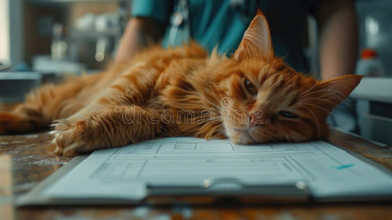 Relaxed Orange Tabby Cat Lying on a Vet S Table during an Examination ...