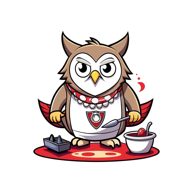 Relaxed Owl Cooking in the Kitchen Stock Illustration - Illustration of ...