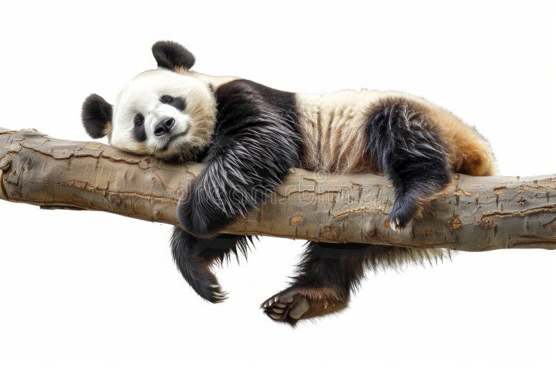 Relaxed Panda Lying on a Tree Branch, Peaceful and Content Stock Photo ...