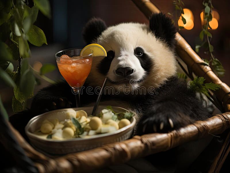 Relaxed Panda Sipping Cocktail in Hammock Stock Illustration ...