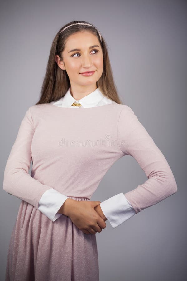 Relaxed Pretty Model with Pink Dress on Posing Stock Photo - Image of ...