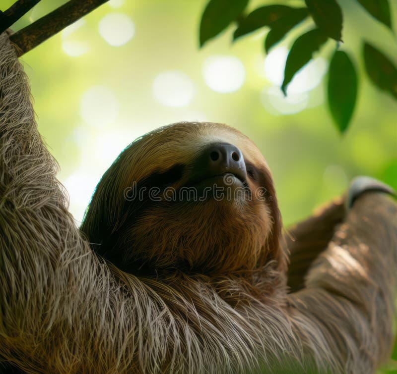 Relaxed Sloth Hanging in Tree Stock Illustration - Illustration of ...