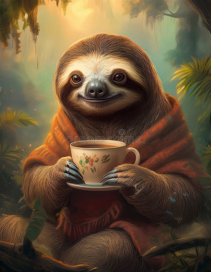 Relaxed Sloth in Robe Holding Coffee Cup Stock Illustration ...