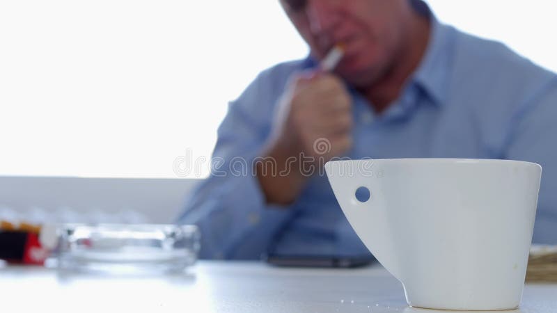Relaxed Smoker Person in Interior Office Take and Light a Cigarette ...